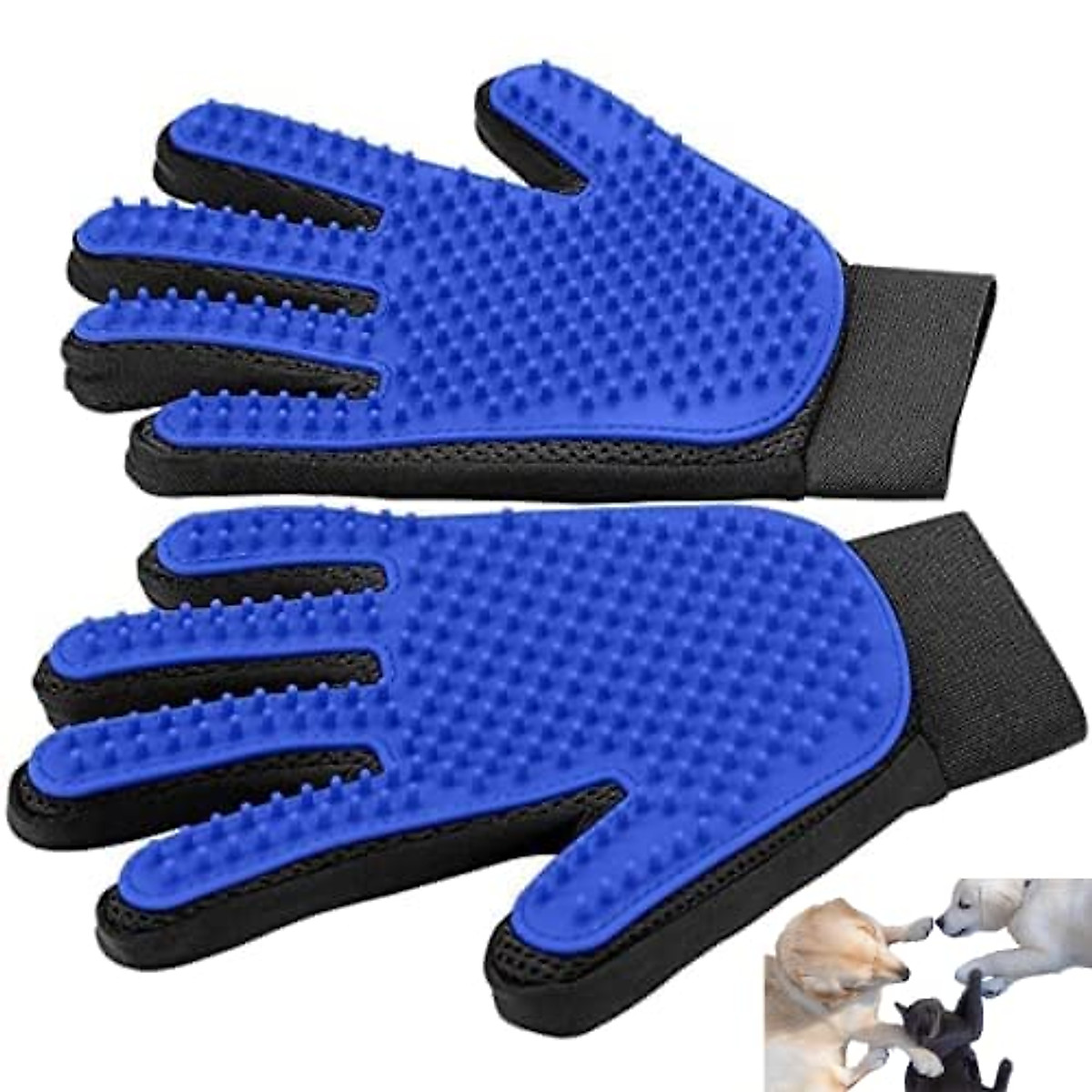 Pet Grooming Glove, Gentle Pet Grooming Glove Brush, Efficient Pet Hair Remover Glove, Deshedding Glove, Massage Mitt with Enhanced Five Finger Design, For Dogs & Cats with Long/Short- 1 Pair, Blue