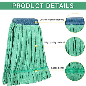 Lallisa 4 Pcs Commercial Mop Head Replacement Tube Microfiber Mop Heads for Floor Cleaning Industrial Mop Heads Looped End Wet Mop Head Refill for Home Commercial Industrial Use (Green,Large)
