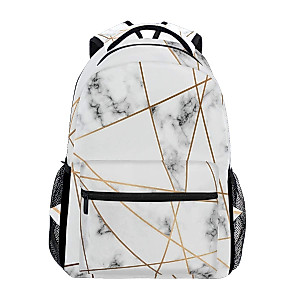AUUXVA Marble Golden Geometric Line Backpack Travel School Shoulder Bag for Kids Boys Girls Women Men