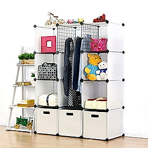 UNICOO - Multi Use DIY Plastic 12 Cube Organizer, Toy Organizer, Bookcase, Storage Cabinet, Wardrobe Closet White with Door Sticker (Deeper Cube - White)