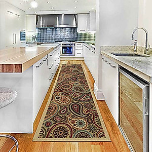 Ottomanson Ottohome Collection Non-Slip Rubberback Paisley Design 3x10 Indoor Runner Rug, 2'7" x 9'10", Beige