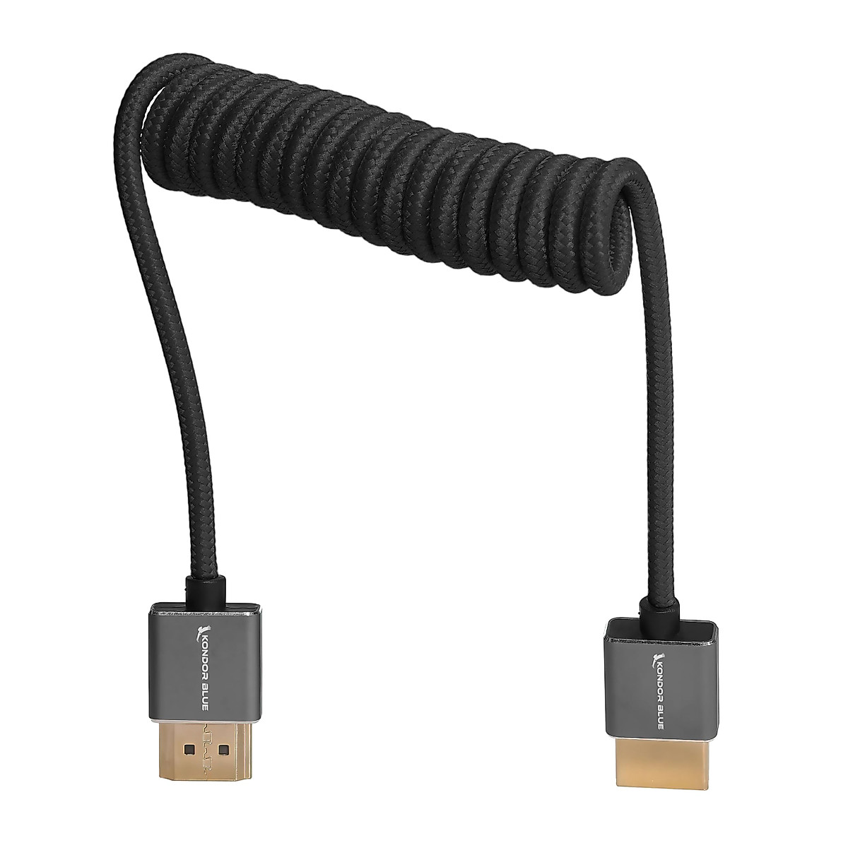 KONDOR BLUE | 4K HDMI to HDMI Thin Short Coiled Braided Cable for On-Camera Monitors, Capture Cards (Black)