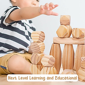 Pidoko Kids JUMBO Building Blocks for Toddlers 1-3 | Natural Wood 30 Pcs Large | Montessori Toys Wooden Block - Sensory Preschool Girls Boys Balancing Stones & Stacking Rocks - W/Storage Container