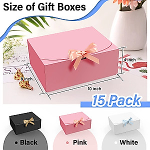 PEKGRIL 15 PCs Gift Boxes with Lids, Pink 10X8X4 Inch Gift Boxes, Bridesmaid Proposal Box with Ribbon, Kraft Paper Boxes for Wedding, Packaging, Present, Birthday, Christmas, Party