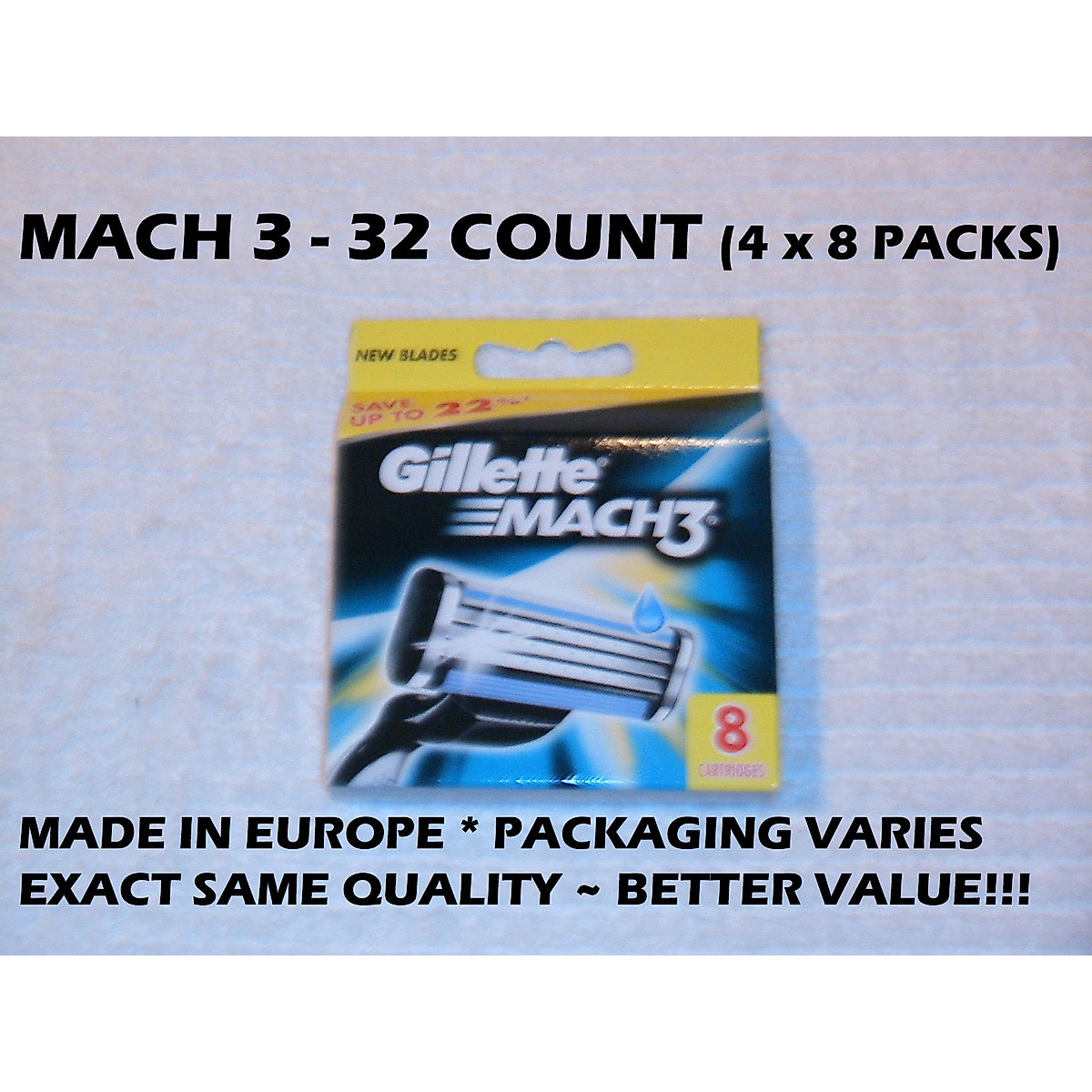 Gillette Mach 3 - 32 Count (4 x 8 Pack)