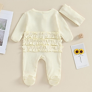 Newborn Baby Boy Girl Footie Romper Jumpsuit Zipper Solid Sleep And Play Pajamas One Piece Romper Jumpsuit Playsuit (Beige, Newborn)