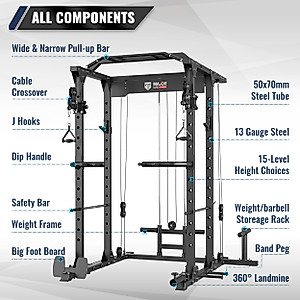 MAJOR LUTIE Fitness Power Cage, PLM03 All-In-One 1400 lbs Multi-Function Power Rack with Adjustable Cable Crossover System and More Exercise Machine Attachments(Black)