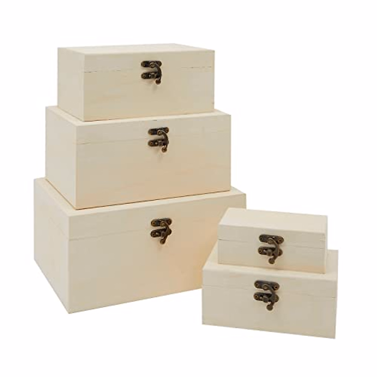 Juvale 5 Pack Unfinished Wooden Boxes with Hinged Lids Arts and Crafts, Wood Storage Boxes to Paint (Natural, 5 Assorted Sizes)