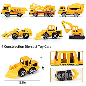 25 Pack Transport Construction Airplane Toy Play Vehicles Set for Kids Gifts, with 6 Construction Die-cast Toy Truck, 11 Road Signs-Suitable for 3 4 5 6 Year Old Boys and Girls