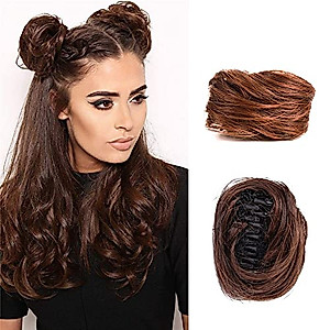 2Pcs Mini Claw Fake Space Hair Bun Clip in Messy Bun Synthetic Hair Chignon Donut Hair Bun Extensions Wig Accessory Ponytail Updo Hair Pieces for Women Girls and Kids (#8)