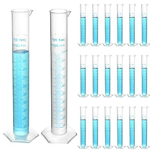 QWORK 100ml Polypropylene Plastic Beakers – Laboratory Test Beakers with Hexagonal Base, 20-Pack Transparent Measuring Cylinder Dual-Sided Measurement Lines, Science Projects & Home Use