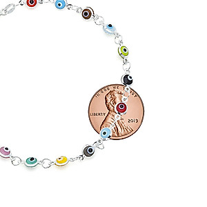 D Jewelry Tiny Beads 4.8mm Multi-Colored Guardian Small Eyes on 925 Sterling Silver Bracelet 7.5" Long
