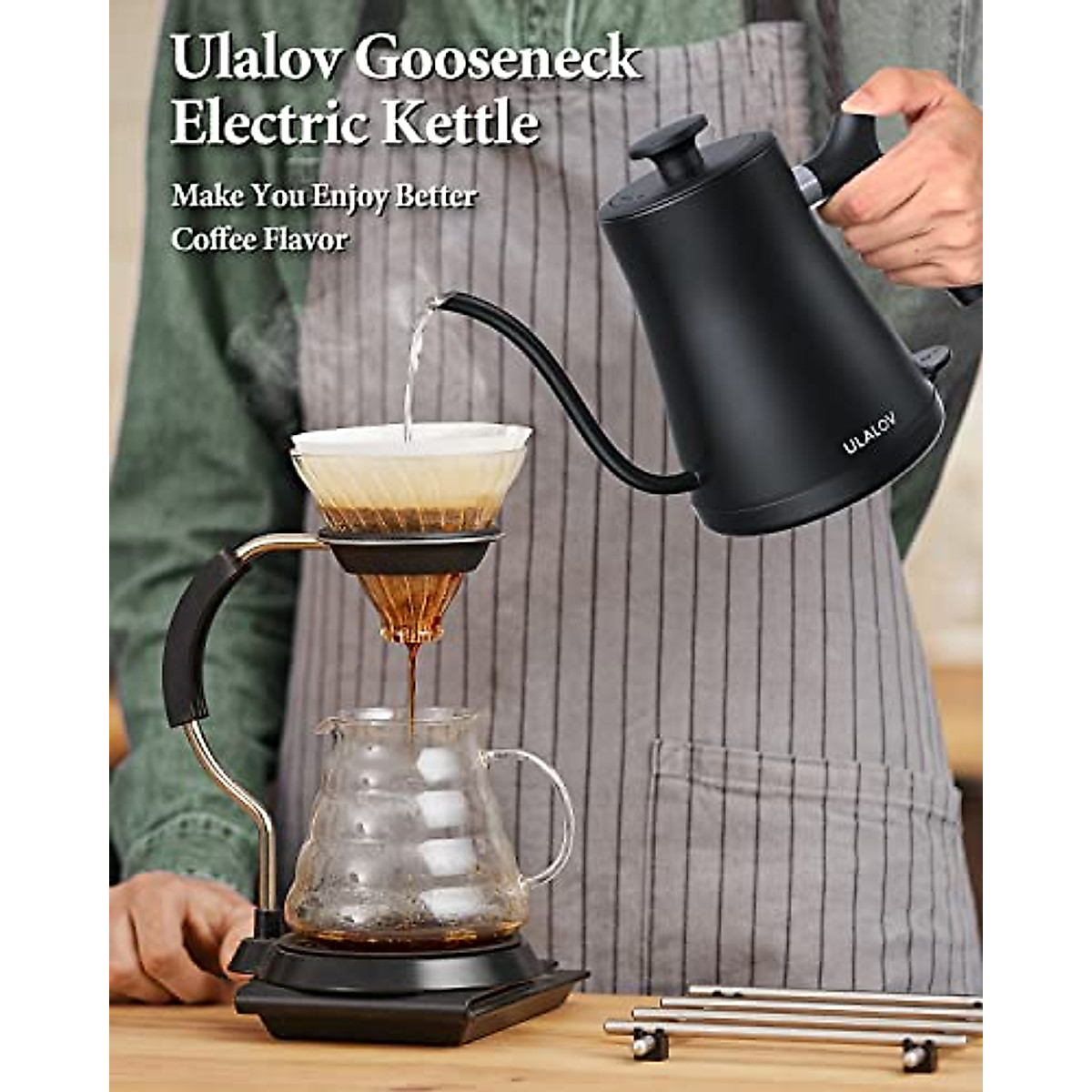 Ulalov Gooseneck Electric Kettle, 0.9L Fast Boiling Hot Water Kettle, Stainless Steel Electric Tea Kettle, 1200W Pour Over Kettle for Coffee&Tea, Leak-Proof, Auto Shutoff, Anti-dry