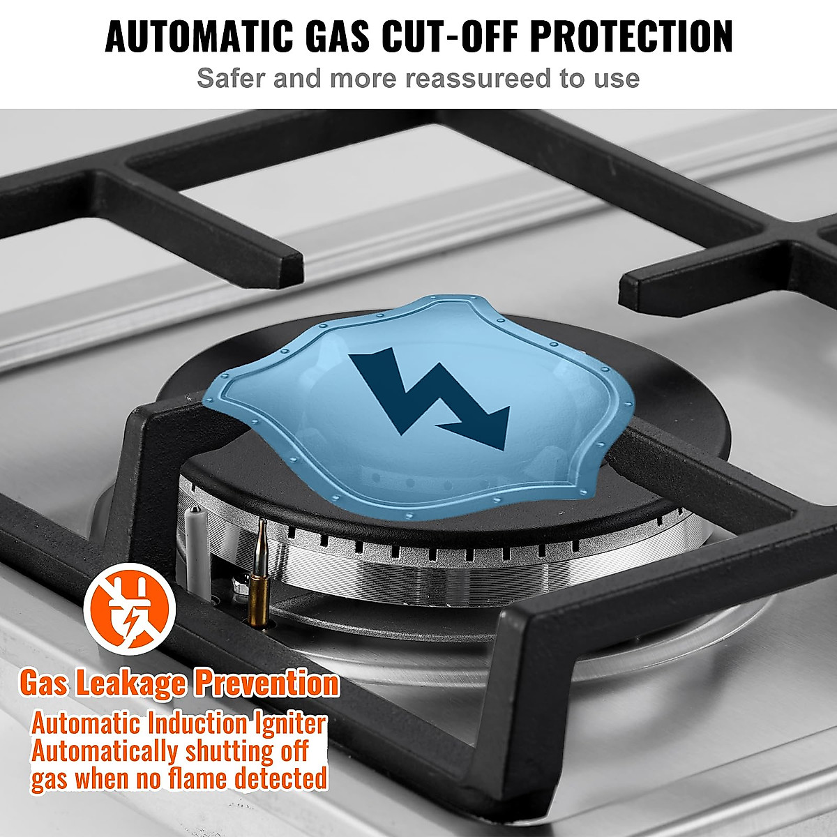 VEVOR 12 inch 2 Burners Cooktop Max 12250BTU Built-in Stainless Steel Stove Top LPG/NG Convertible Dual Fuel Natural Gas Hob with Thermocouple Protection for Outdoor, Kitchen, Camping, RV