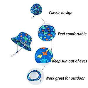 LANGZHEN Sun Protection Hat for Kids Toddler Boys Girls Wide Brim Summer Outdoor hat Baby Bucket Hat with Chin Strap (Blue-Whale, M: 1T-2T (50cm /19.7"))