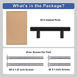 Onateel 30 Pack 5 Inch Matte Black Cabinet Pulls Stainless Steel Cabinet Handles, 3 Inch Hole Center Drawer Pulls Kitchen Cabinet Hardware