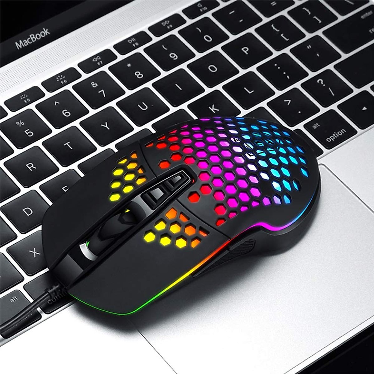 Lightweight Gaming Mouse, Honeycomb USB Wired Mouse with Backlight, 4000 DPI, RGB Computer Gaming Mouse for Mac, Laptop, PC (Black)