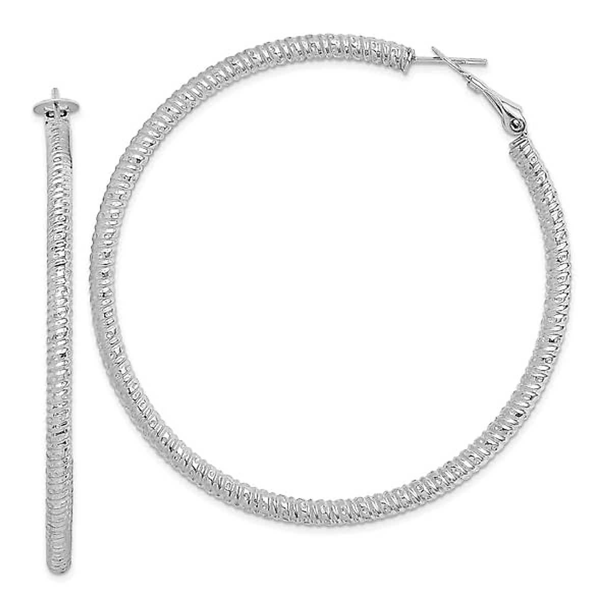 925 Sterling Silver 3.25x60mm Omega Clip Back Post Hoop Earrings