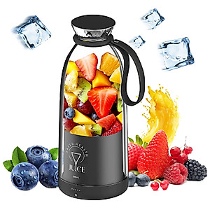 Portable Blender, 500ML Personal Blender for Shakes and Smoothies, Traveling Fruit Veggie Juicer Cup, USB Rechargeable with Six Blades for Sports Travel and Outdoors (black)