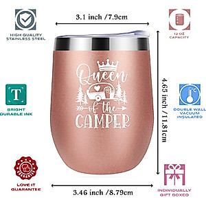 Hopedoit Camping Gifts Wine Tumbler 12OZ, Camping Gifts for Women, Camper Gifts, Gifts for Campers, Queen of The Camper, Gifts for RV Campers, Camping Gifts for Camper, Cool Gifts for Camping Lovers