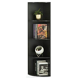 Basicwise Wall Corner 4 Tier Shelves Bookcase, Black (QI003553.BK)
