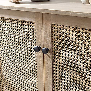 Volans Set of 2 Accent Storage Cabinet with Woven Rattan Wicker Doors, Sideboard Buffet Cabinet for Entryway, Hallway or Living Room, Rubber Wood Veneer