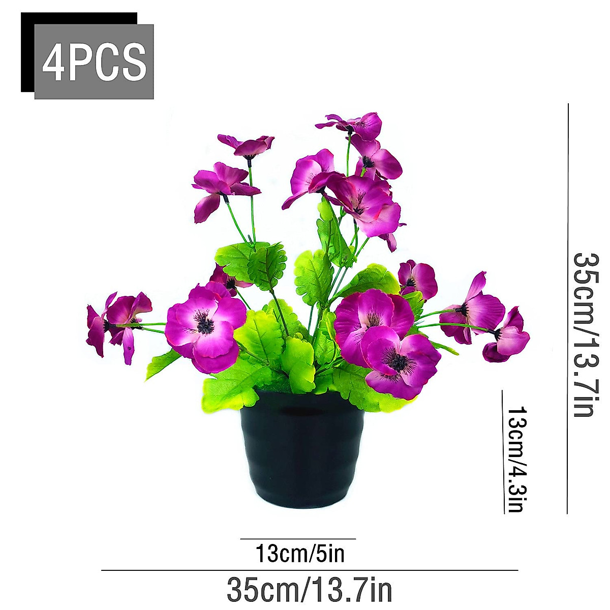 QIANYUN Artificial Pansies 4PCS Wildflower UV Resistant Outdoor Decoration-Fall Decor Faux Plastic Daisy Greenery Shrub Plant Garden Porch Window Box Home Wedding Farmhouse Decor (Purple)
