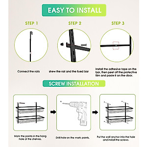 Mefirt White 9-Tier Over The Door Pantry Organizer, Pantry Organization and Storage, Deep Baskets Hanging Heavy-Duty Metal, Wall Spice Rack Seasoning Shelves for Home & Kitchen, Laundry Room Bathroom