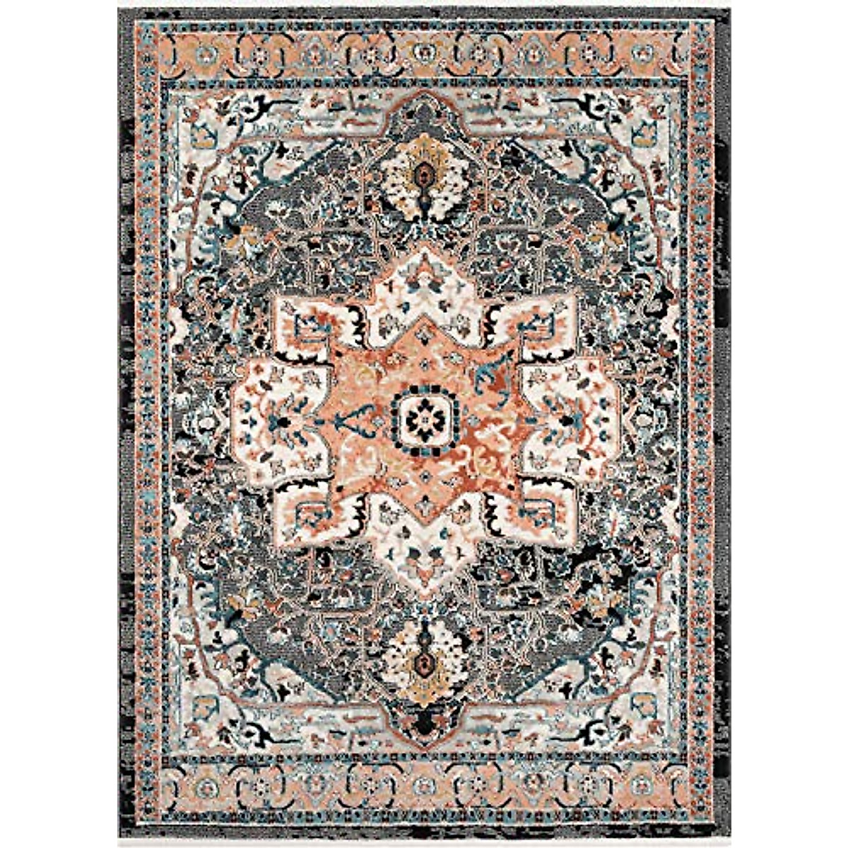 Well Woven Lycie Multi Black & Pink Vintage Oriental Distressed Medallion Pattern Boho Area Rug (9'8" x 13')