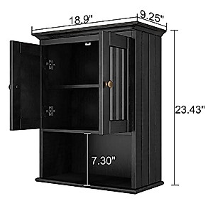 Treocho Wood Wall Cabinet Bathroom Medicine Cabinet Storage with Doors and Adjustable Shelf Wall Mount for Bathroom, Livingroom, Kitchen, Cupboard, Black