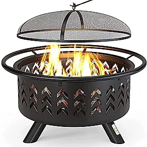 LEAYAN Garden Fire Pit Grill Bowl Grill Barbecue Rack Thicken Fire Pit,36" Large Wood Burning Fire Pit with Spark Screen Poker & Waterproof Cover Outdoor Fire Pit for Bonfire Party BBQ Heating
