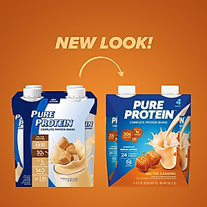 Pure Protein Salted Caramel Shake, Ready to Drink and Keto-Friendly, Vitamins A, C, D, and E Plus Zinc to Support Immune Health, 11 Oz, 12 Count