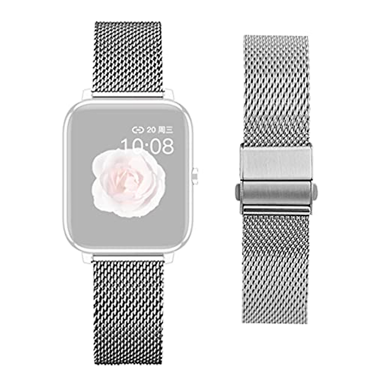 smaate Watch Band Compatible with P22 Donerton, Popglory, CanMixs 1.4inch; Motast Mugu Chalyh P36A P36B, AGPTEK LW31 1.69inch Smartwatch, 20mm Mesh Milanese strap, Safety Clasp, Silver