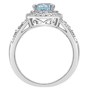 Beyond Brilliance Sterling Silver Oval Blue Topaz & Round Cut Created White Sapphire Double Halo Engagement Ring Jewelry for Women | Gift Box Included