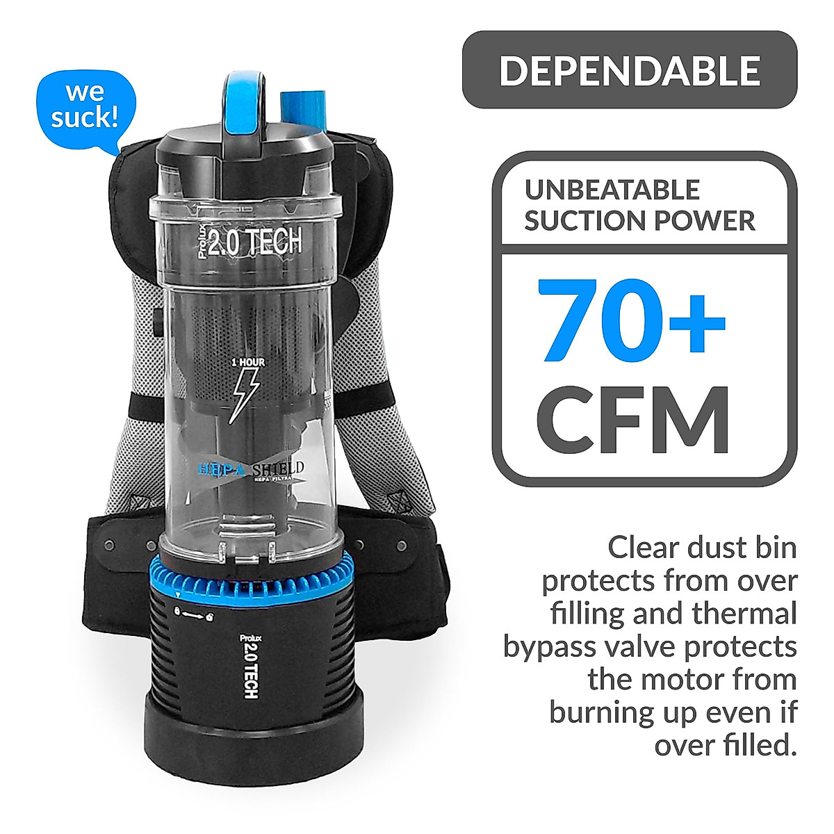 Prolux 2.0 Cordless Battery Bagless Backpack Vacuum Cleaner w/Dual HEPA Shield Filtration and Tool Accessory Kit