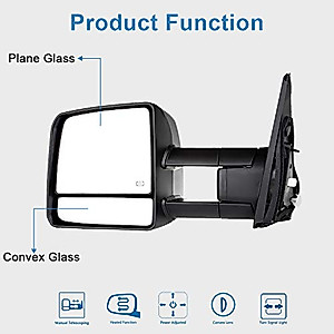 ECCPP Passenger Left Driver Right Tow Mirrors Pair Set Side LED Signal Power Heated Manual Telescoping Black Towing Mirrors Replaceme fit 2007-2016 for Toyota for Tundra (Pair Set) (A Pair)