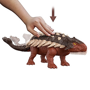 Mattel Jurassic World Dominion Roar Strikers Dinosaur Action Figure with Roaring Sound & Attack Action, Ankylosaurus Dino Toy Includes Digital Play