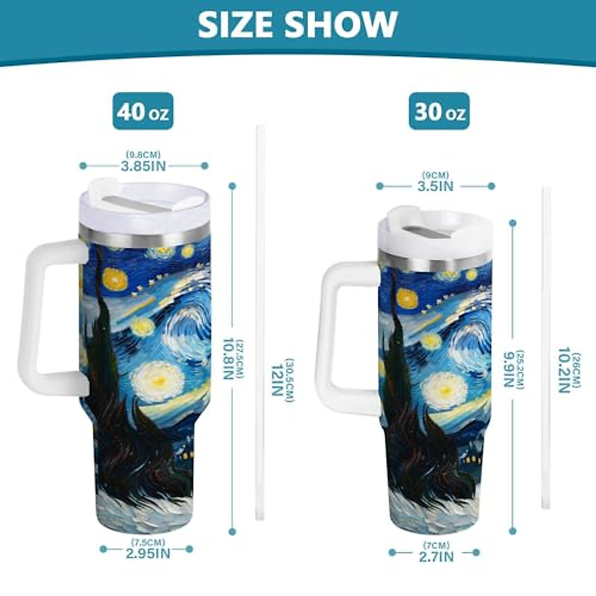 RPLIFE Christmas Santa Claus Starry Night 40 Oz Tumbler with Handle and Straw, Stainless Steel Cups with Lid, Tumblers for Women