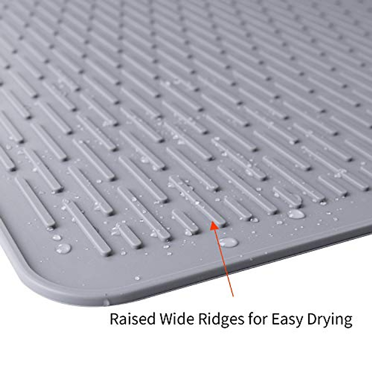 Kinlink Silicone Dish Drying Mats 2 Pack - 18x16 Large Dishwasher Safety Counter Pad for Faster Drying, Kitchen Dish / Dish Draining / Sink Mat, Heat Resistant Trivet, Grey