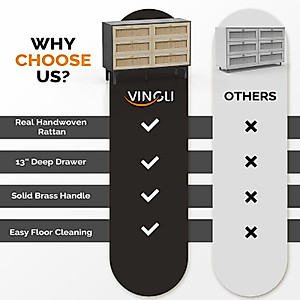 VINGLI Rattan Dresser Mid Century Modern Dresser 6 Drawers, 47.2" (W) x 15.7" (D) x 33.5" (H) Boho Bedroom Furniture Black Wicker Dresser Bohemian