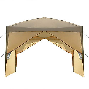 10x10 Pop Up Tent with Two Doors & Two Windows Practical Waterproof Right-Angle Folding Tent with Carry Bag Khaki