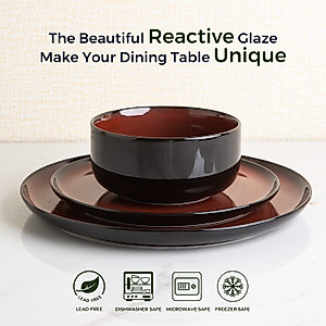 LERATIO Ceramic Plates Set of 6, 8.5 Inch Reactive Glaze Light Weight Porcelain Salad Plates,Modern Shape Dinnerware Dishes Set for Microwave& Dishwasher &Oven Safe,Scratch Resistant-Orange Red