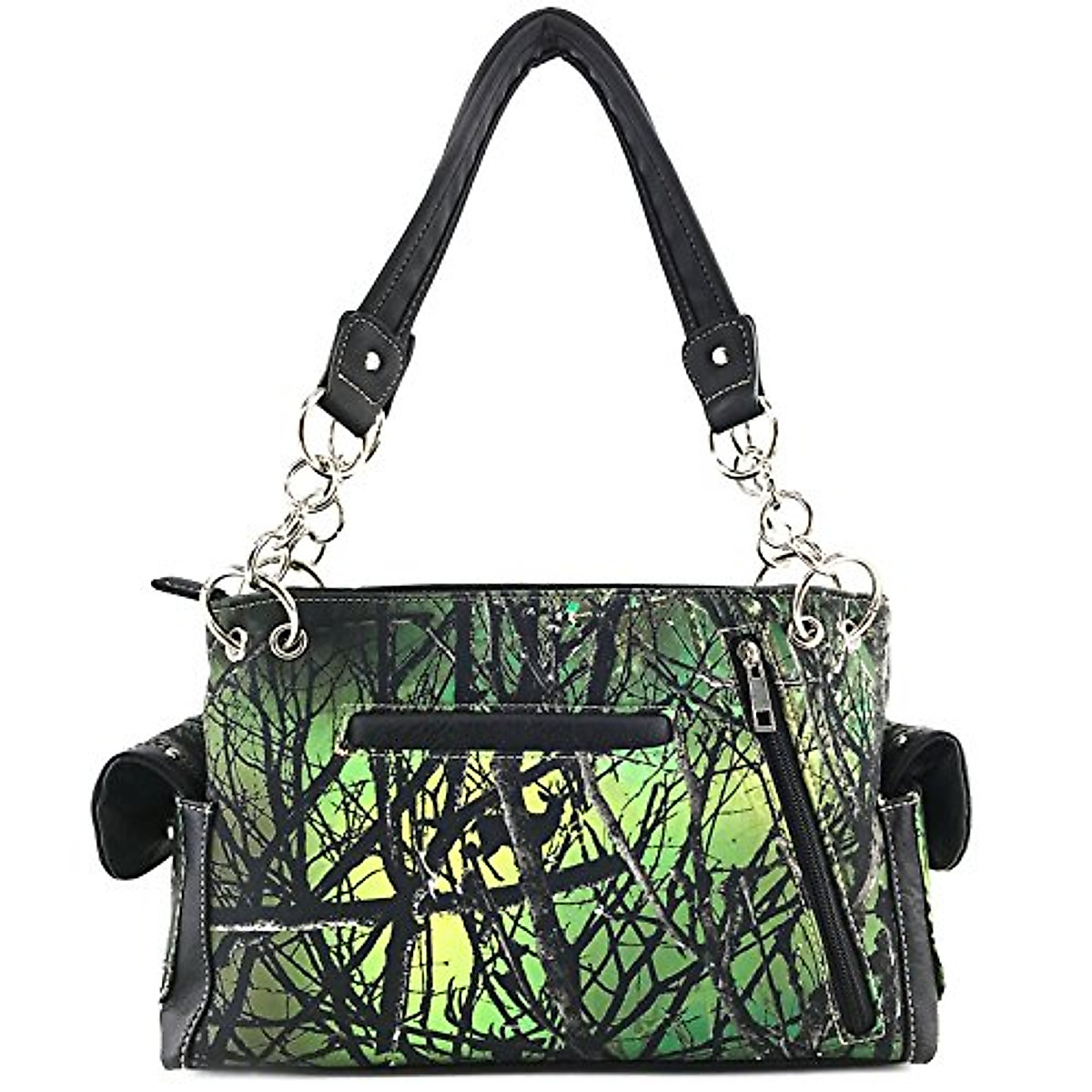 Justin West Abstract Butterfly Buckle Black Conceal Carry Handbag (Green Purse and wallet)