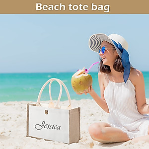 12 Pieces Jute Tote Bags Burlap Tote Beach Bags with Handles Reusable Waterproof Tote Shopping Bag Blank DIY Canvas Gift Bag Jute Travel Tote Bag for Beach Bridesmaid Wedding 14.57 x 10.24 x 6.69 Inch