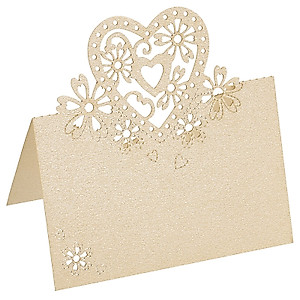 PATIKIL Table Name Place Cards, 50Pcs Favor Decor Hollow Heart Shape Cut Design Blank Card for Wedding Party Seating Place Cards, Beige