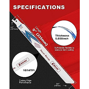 EZARC Reciprocating Saw Blade Special for Pallet Repair, 9-Inch Bi-Metal Sawzall Blades Set 10+14TPI for Nail Embedded Wood (10-Pack)