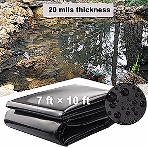 Inslat 20 Mil Pond Liner, 7x10 Ft Pond HDPE Skins Small Fish Pond Liners Rubber Pond Tarp Easy Cutting Underlayment for Fountains, Waterfall & Water Gardens