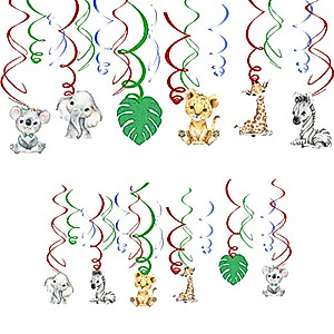 30Pcs Wild One Hanging Swirls Ceiling Streamers Decorations, Jungle Safari Animal Birthday Party Supplies,Jungle Baby Shower Decorations