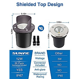 SUNVIE 12W Low Voltage Landscape Lights Waterproof Outdoor In-Ground Lights Shielded LED Well Lights 12V-24V Warm White Landscape Lighting for Pathway Garden Fence Deck, 6 Pack with Wire Connectors