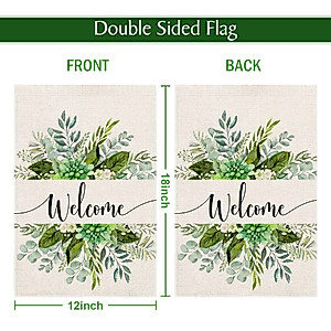 Leaves Floral Welcome Garden Flag 12×18 Double Sided, Burlap Small Vertical Yard Flag, Spring Summer Seasonal Outdoor Decor for Garden Yard Farmhouse
